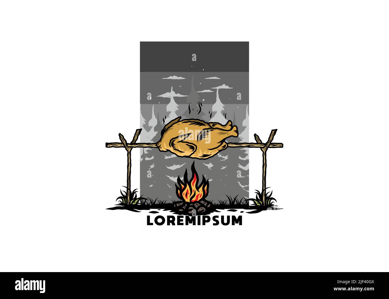 Illustration design of a Grilling chicken over bonfire Stock Vector ...