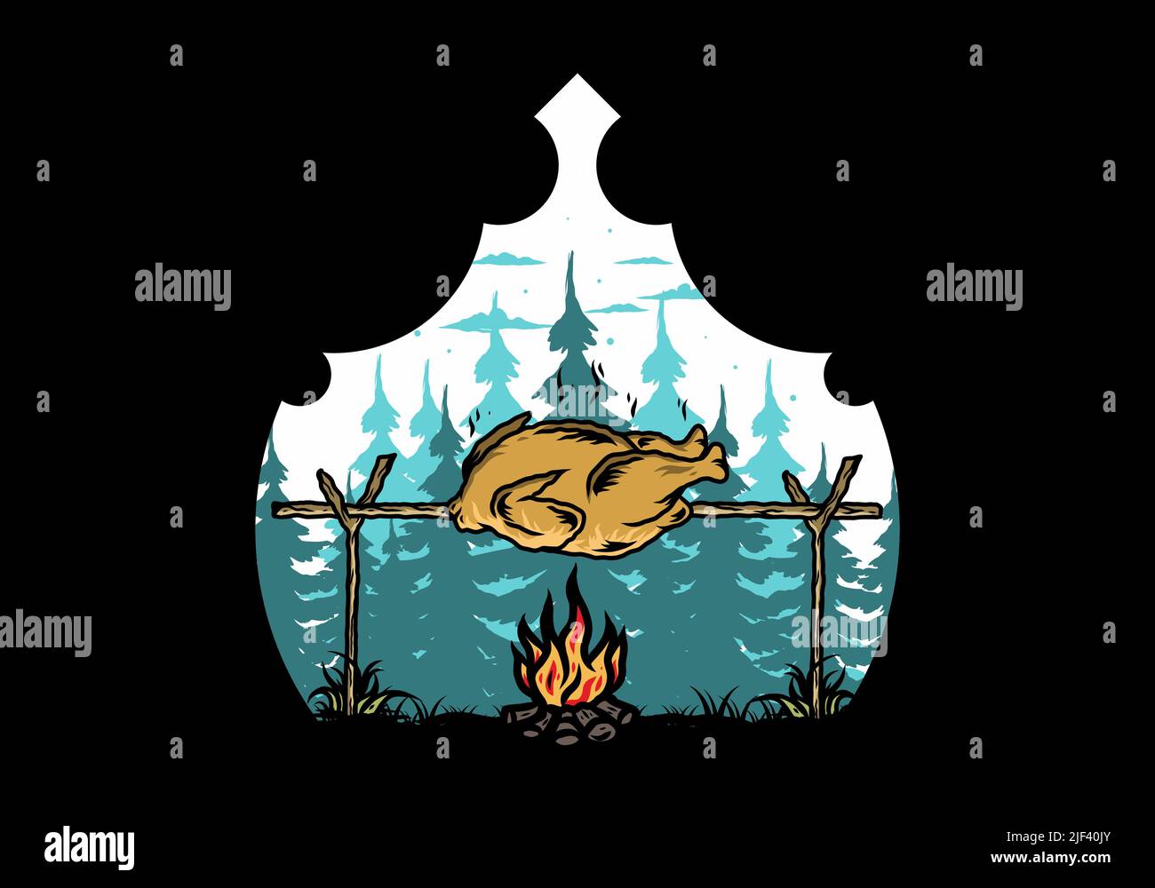 Illustration design of a Grilling chicken over bonfire Stock Vector ...
