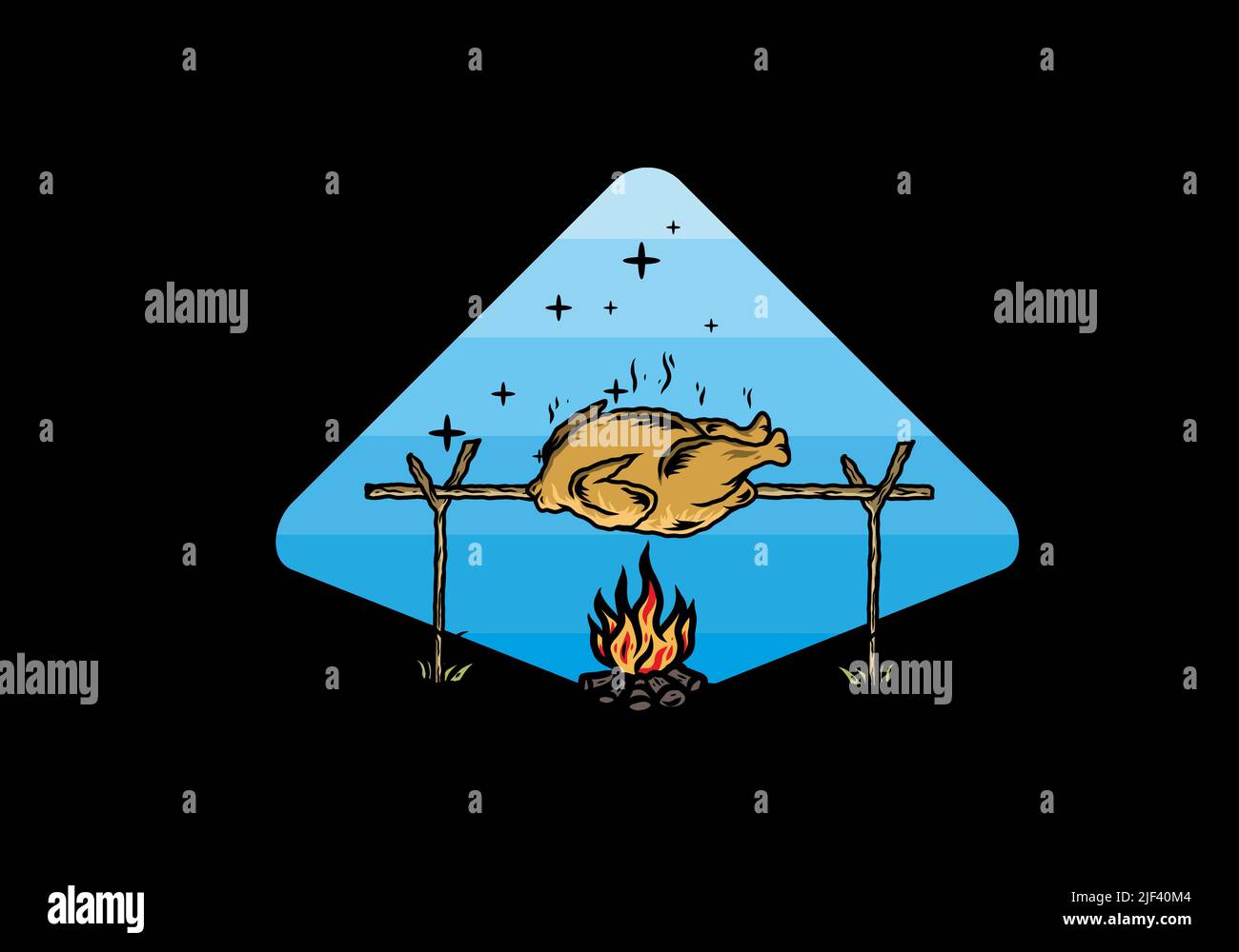 Illustration design of a Grilling chicken over bonfire Stock Vector ...