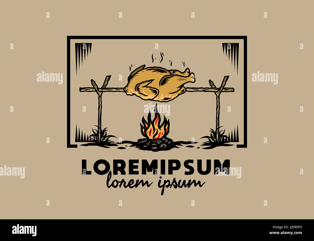 Illustration design of a Grilling chicken over bonfire Stock Vector ...