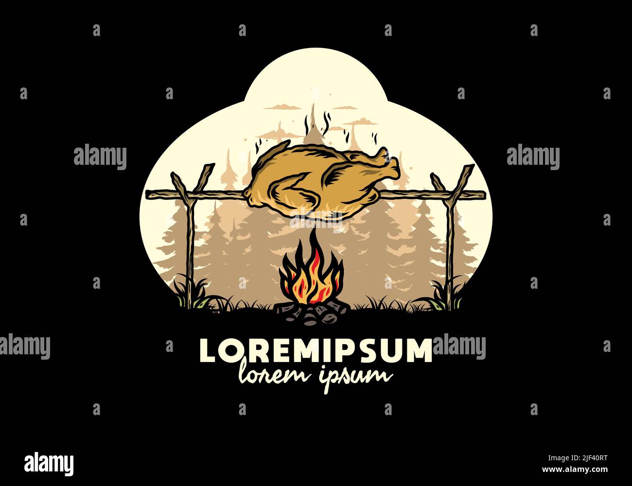 Illustration design of a Grilling chicken over bonfire Stock Vector ...