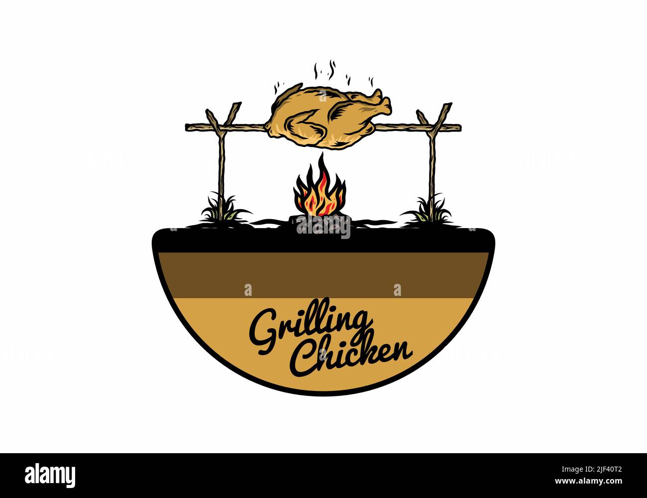 Illustration design of a Grilling chicken over bonfire Stock Vector ...