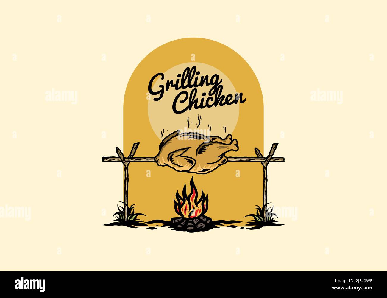 Illustration design of a Grilling chicken over bonfire Stock Vector ...