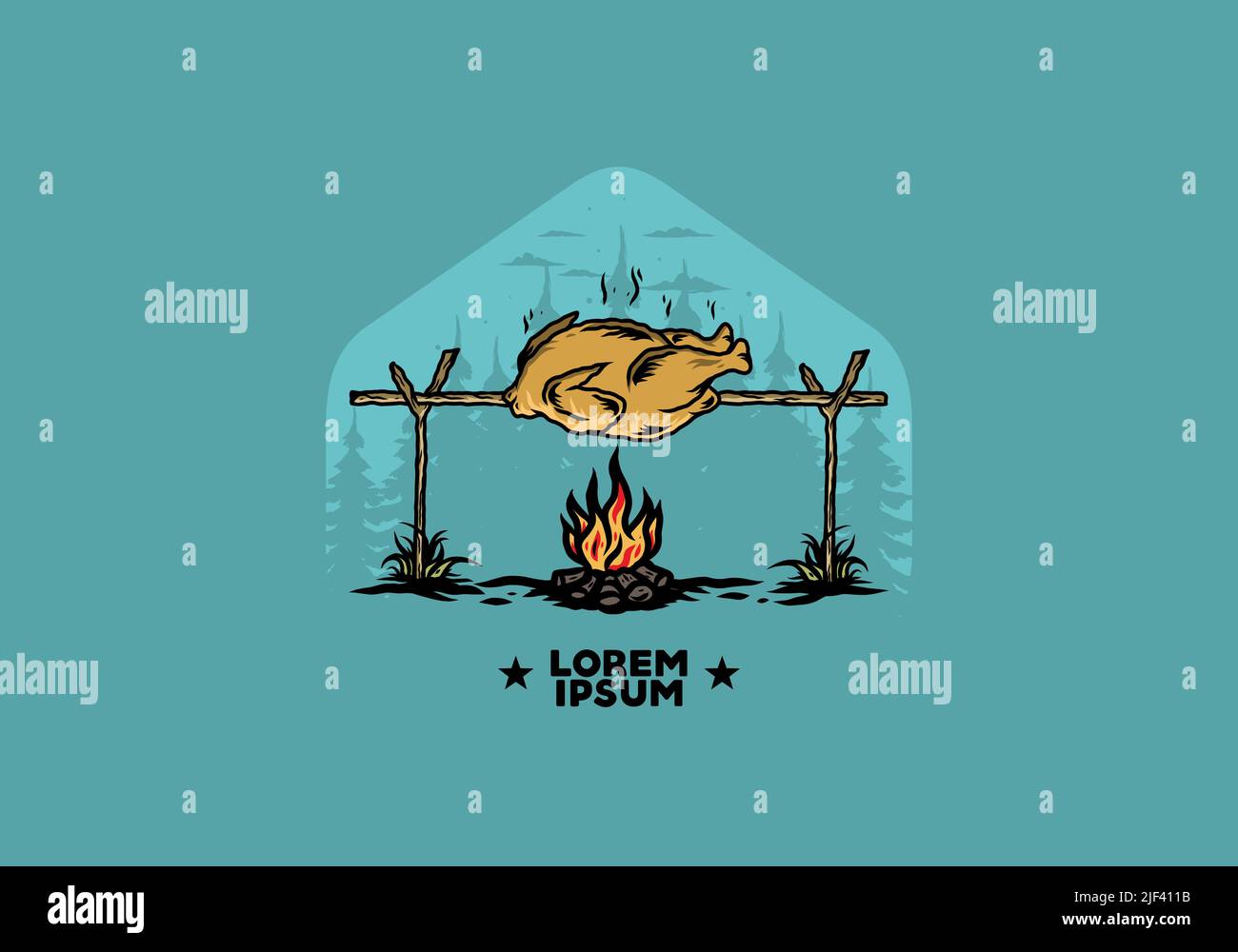 Illustration design of a Grilling chicken over bonfire Stock Vector ...