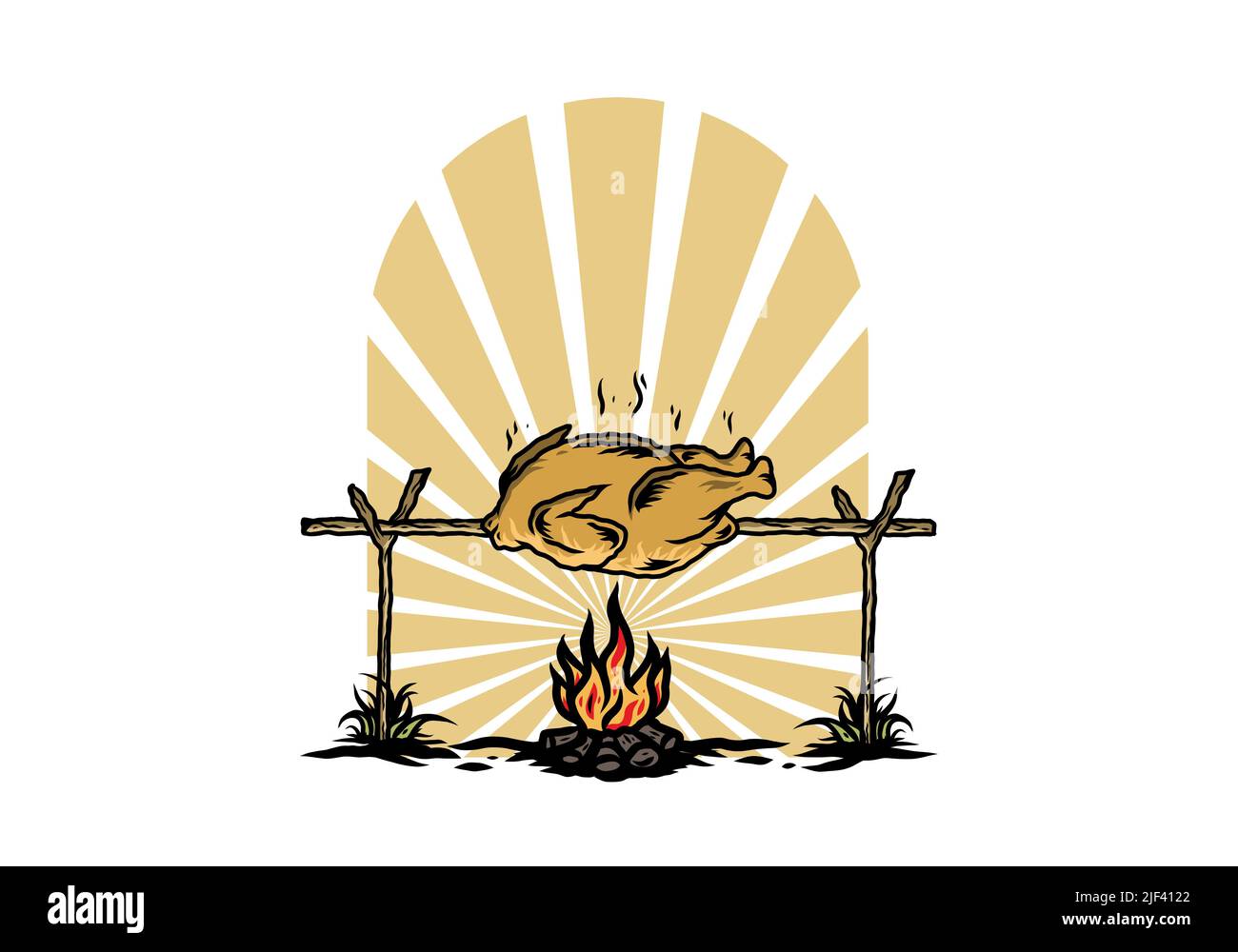 Illustration design of a Grilling chicken over bonfire Stock Vector ...