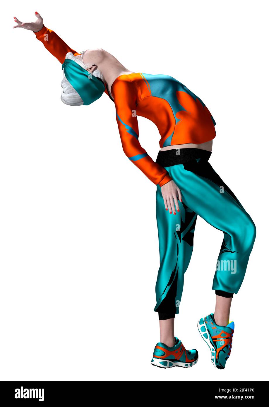 3D rendering of a senior woman dancing isolated on white background ...