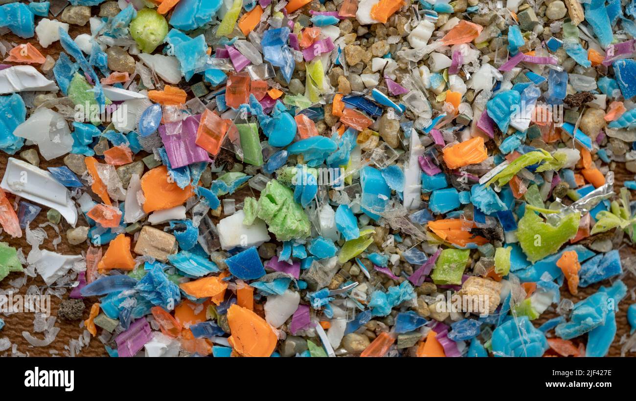 Close-up of microplastic particles with copy space. The concept for ...