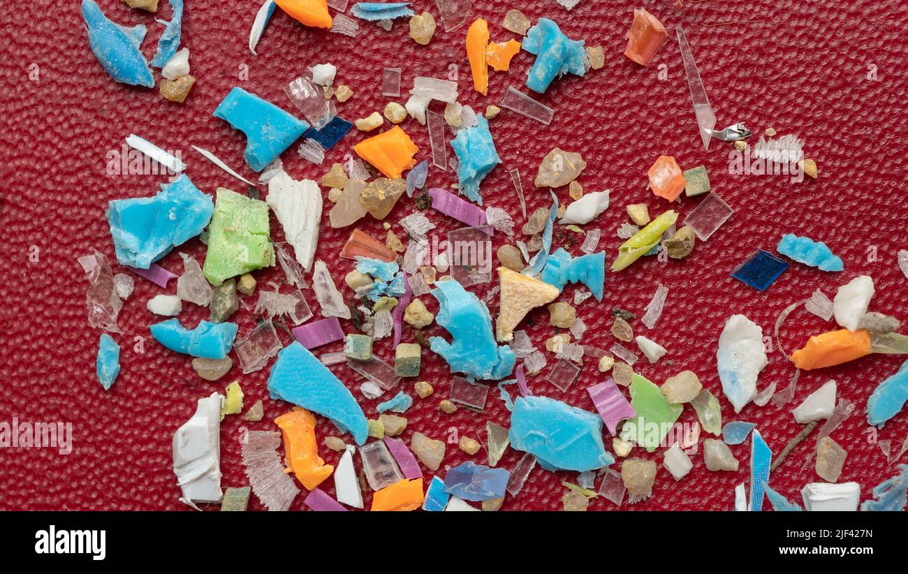 Close-up of microplastic particles with copy space. The concept for ...