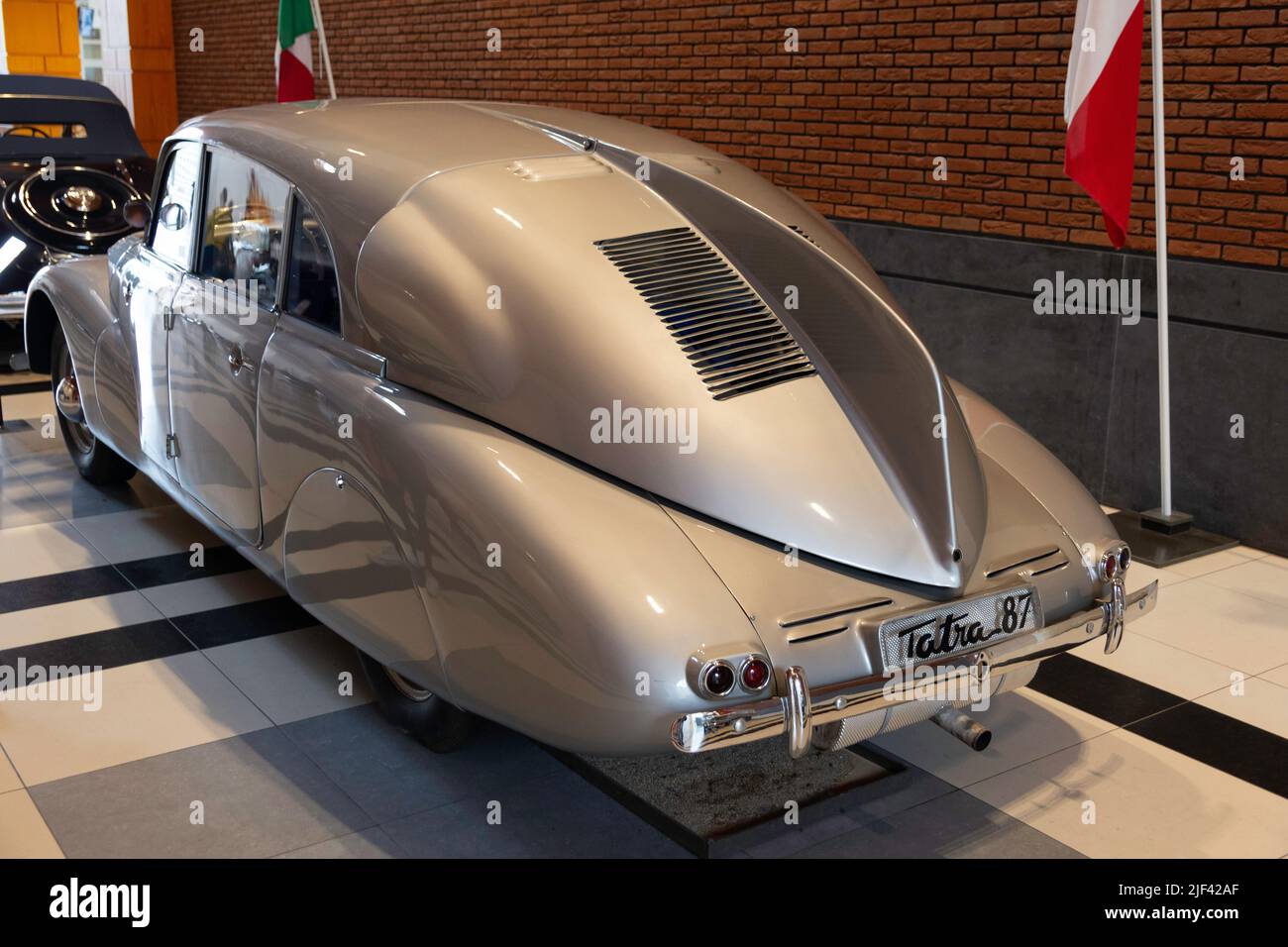 Classic old silver car exposed in the museum. Tatra 87 Stock Photo - Alamy