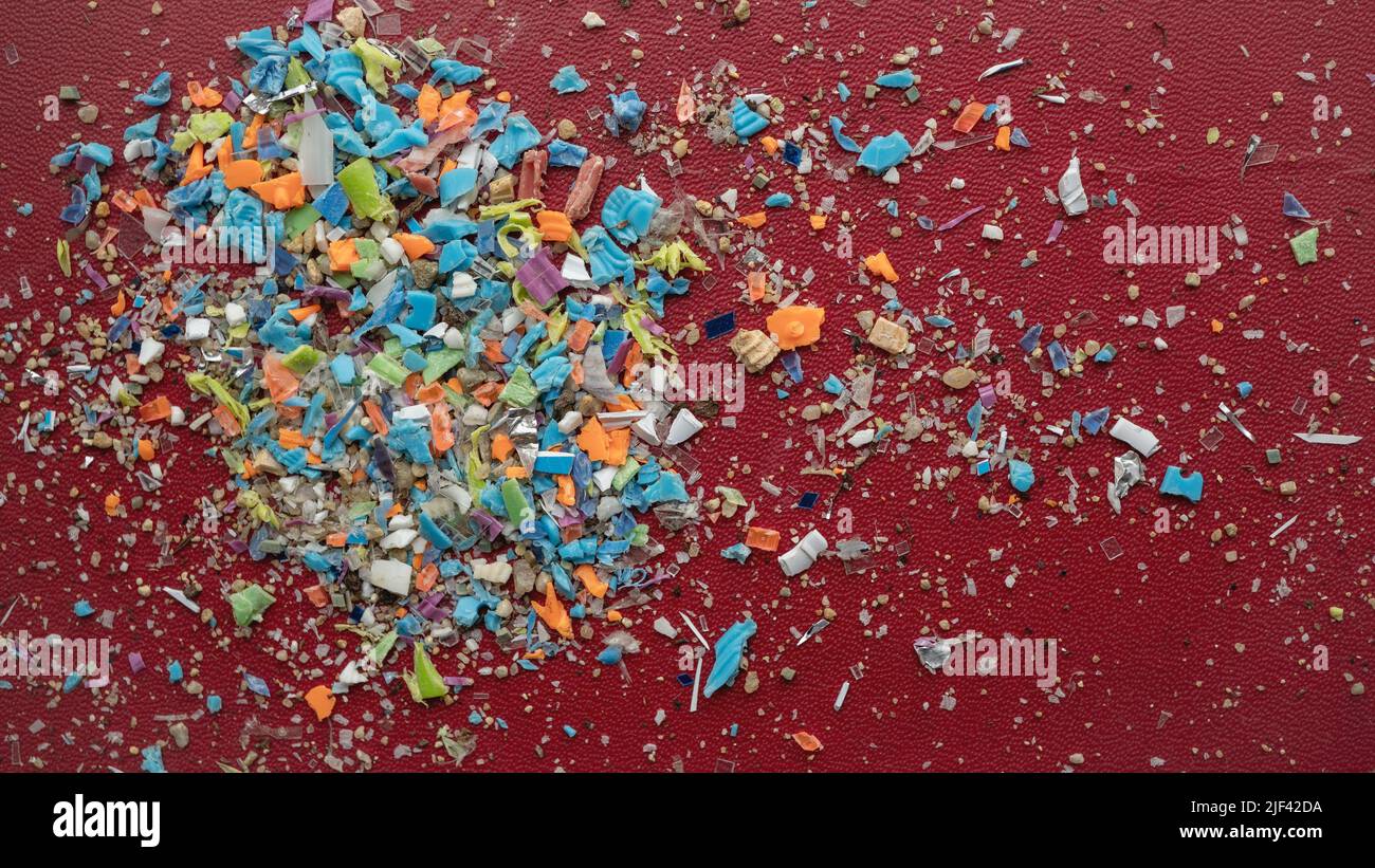 Close-up of microplastic particles with copy space. The concept for ...