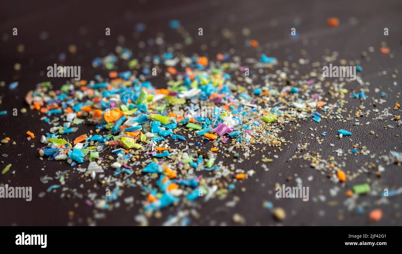 Close-up of microplastic particles with copy space. The concept for ...