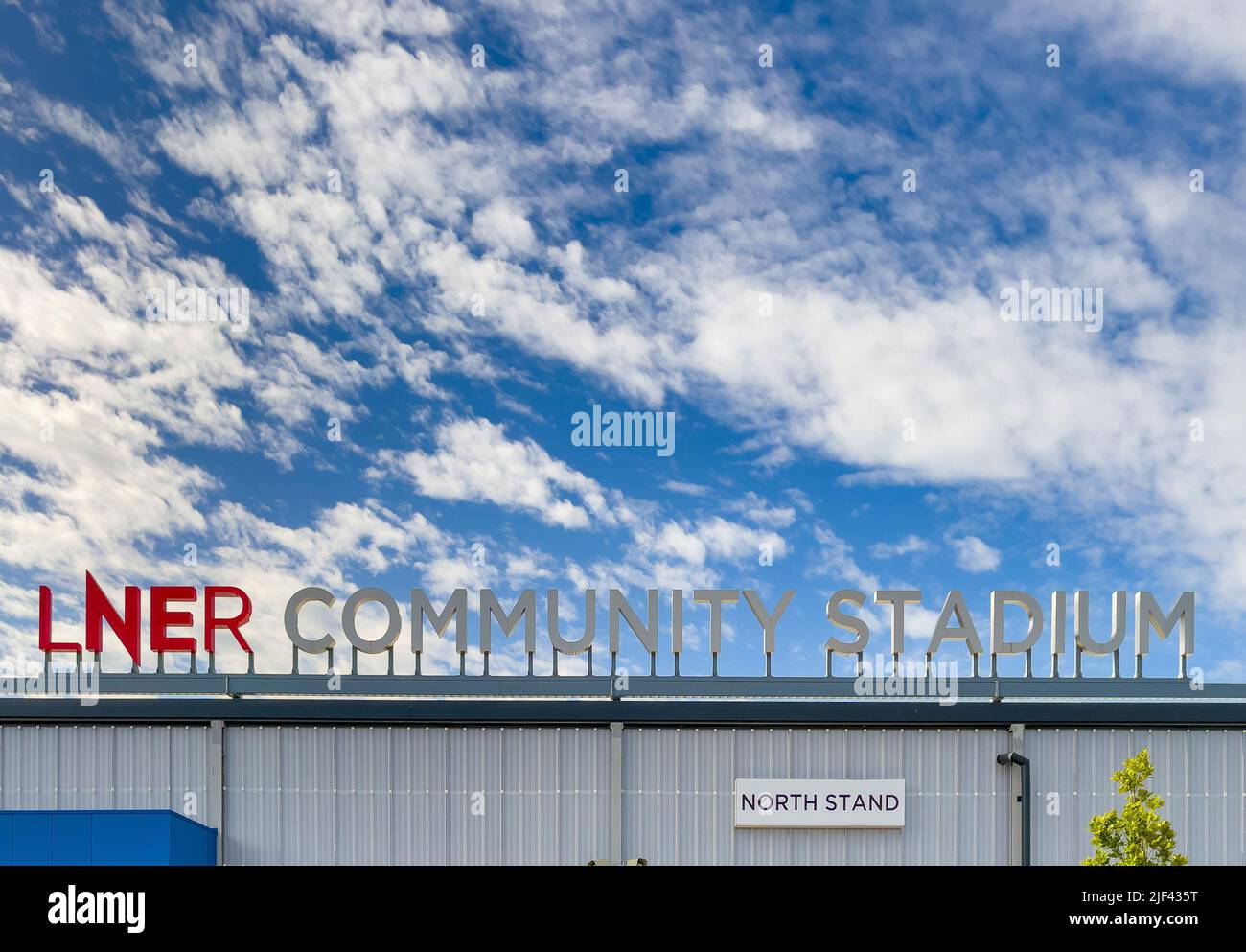 Exterior façade of the North Stand at the LNER Community Stadium in ...
