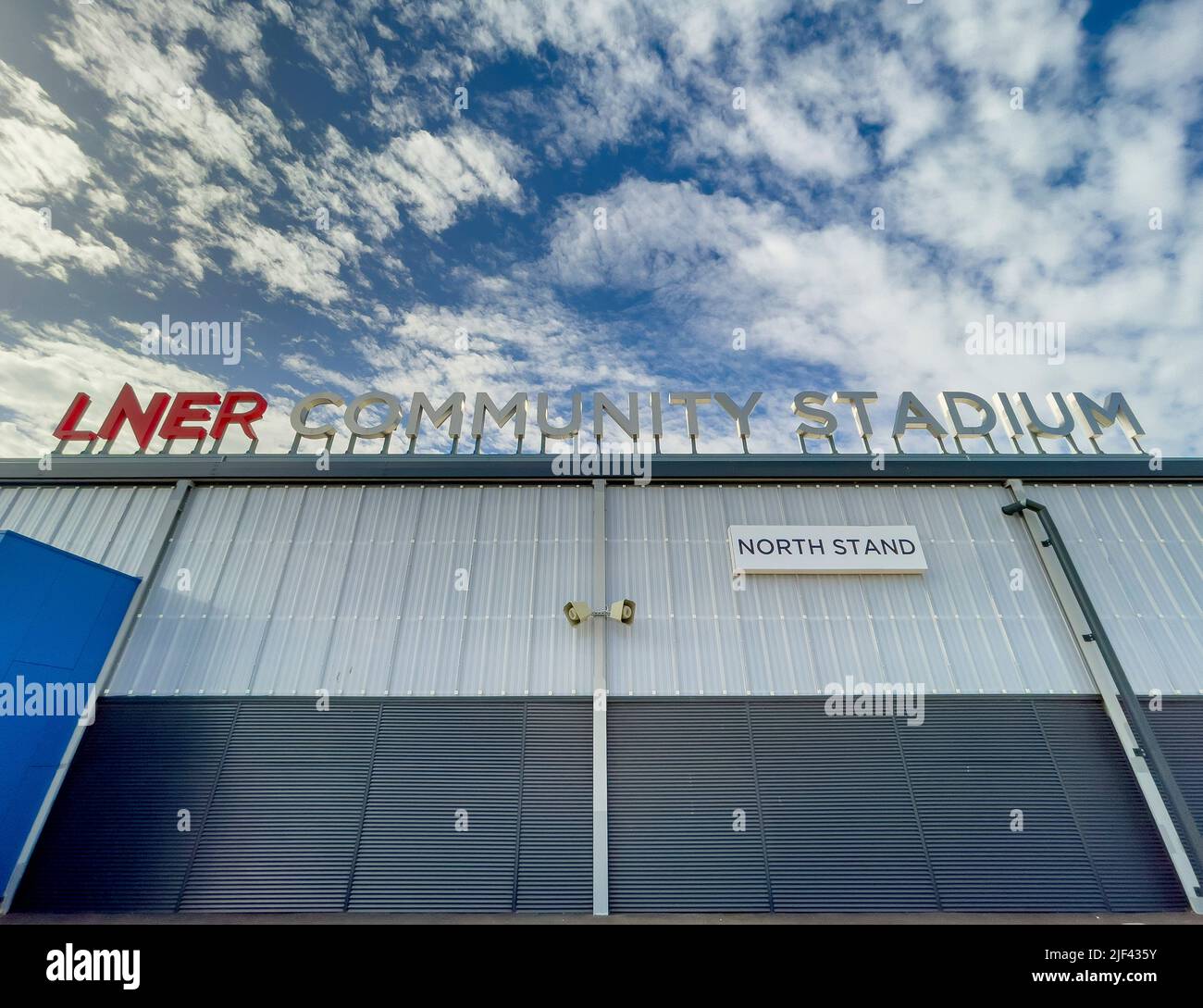 Exterior façade of the North Stand at the LNER Community Stadium in ...