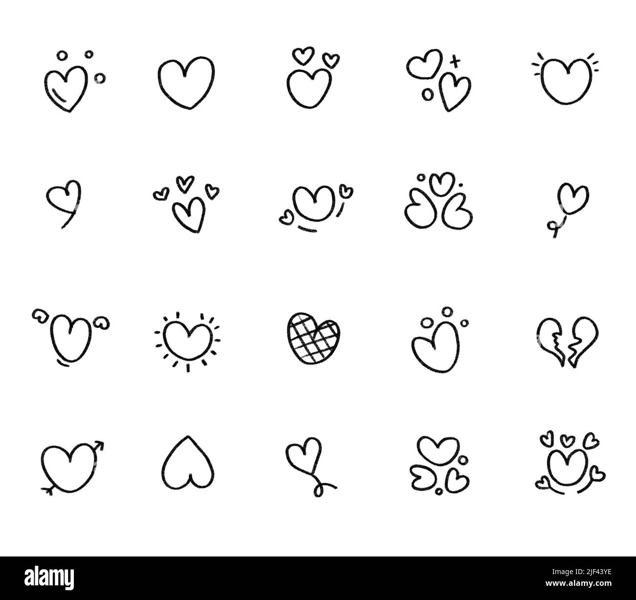 Set of hearts icons hand drawn in pencil Stock Photo - Alamy