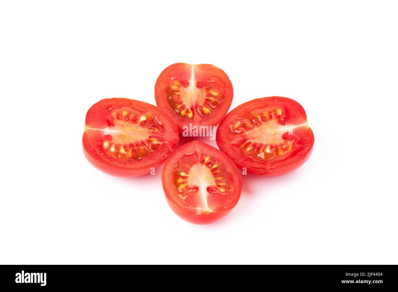 Two red ripe tomatoes cut in half. Organic food. Vegetarian and healthy ...