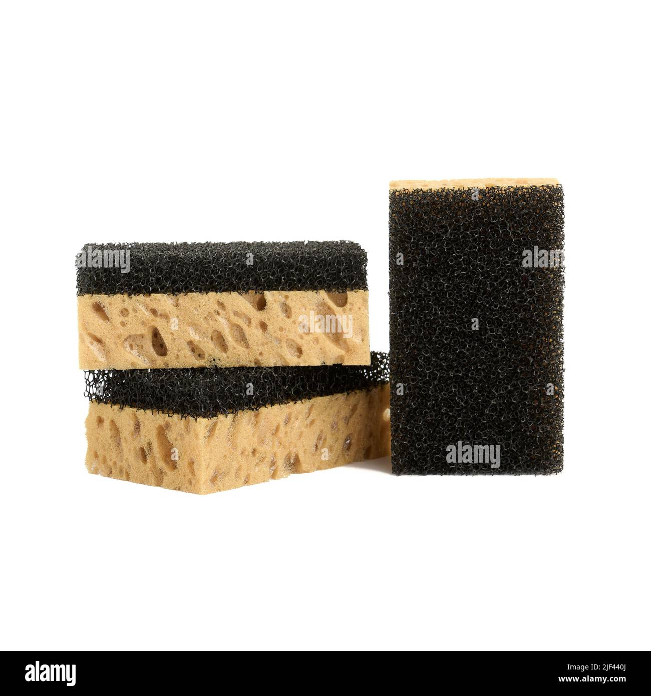 Teflon-coated dishwashing sponges in close-up on white background Stock ...