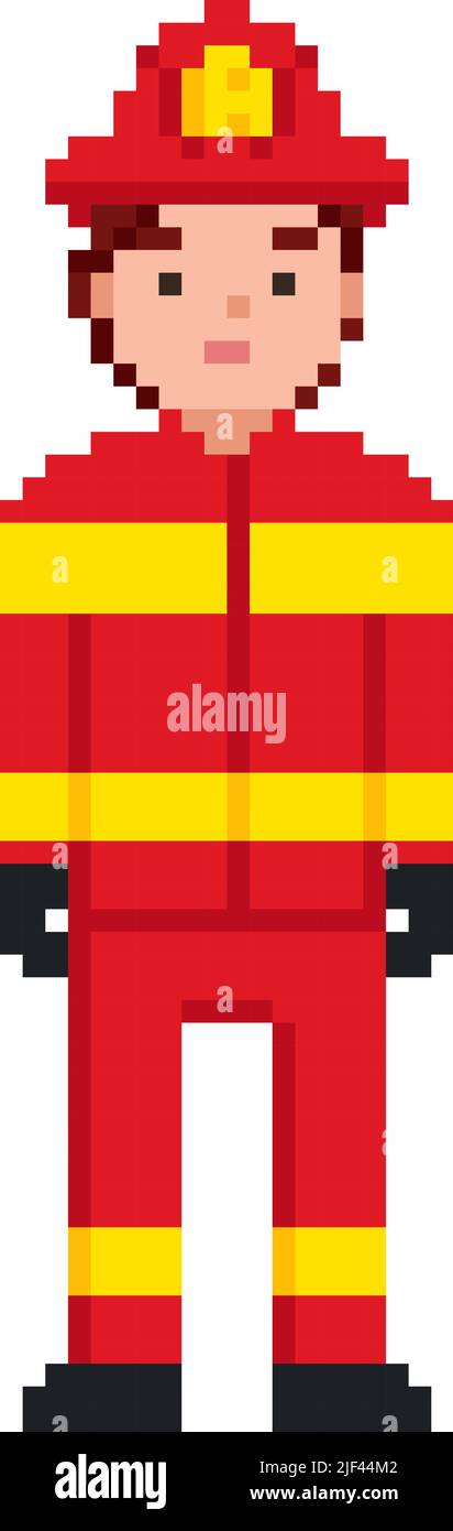 Firefighter pixel game style illustration. Vector pixel art design. 8 ...