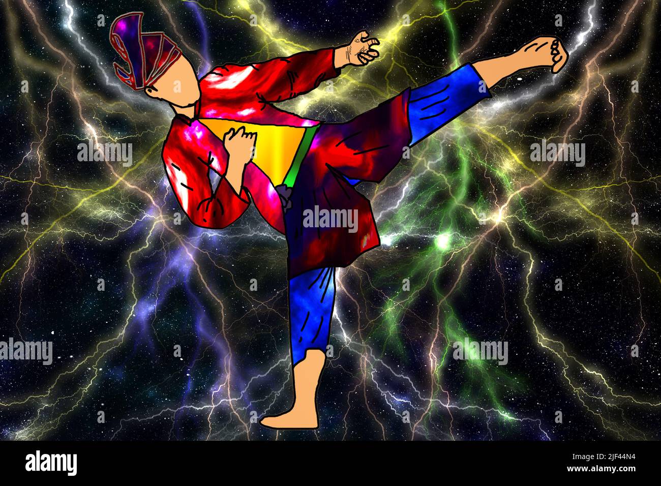 warrior of silat fighter doing side kick Stock Photo - Alamy