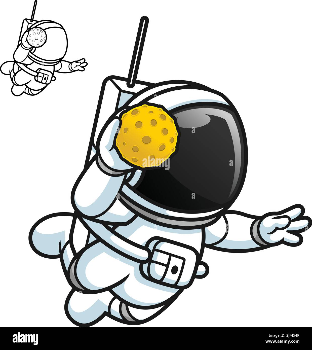Cute Astronaut Playing Handball with Moon Ball with Black and White ...