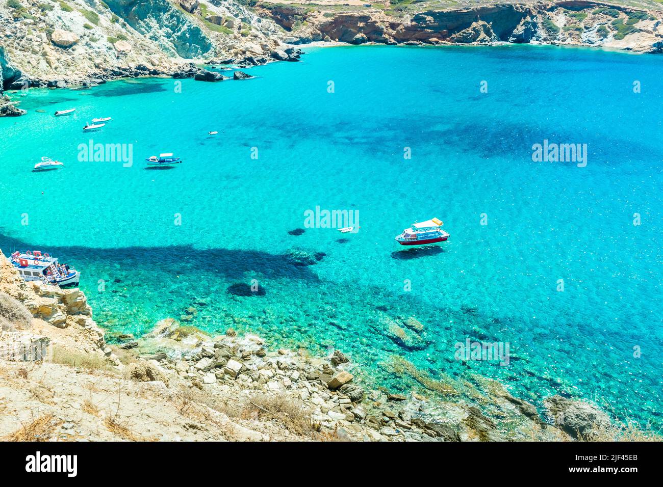 Amazing crystal clear water of Agali Beach, Folegandros, Greece Stock ...