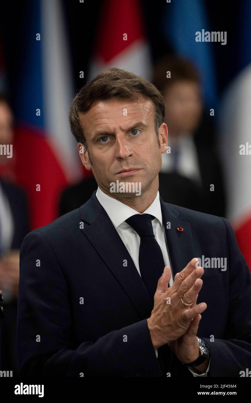 Madrid, Spain, June 29, 2022. French President Emmanuel Macron at the ...