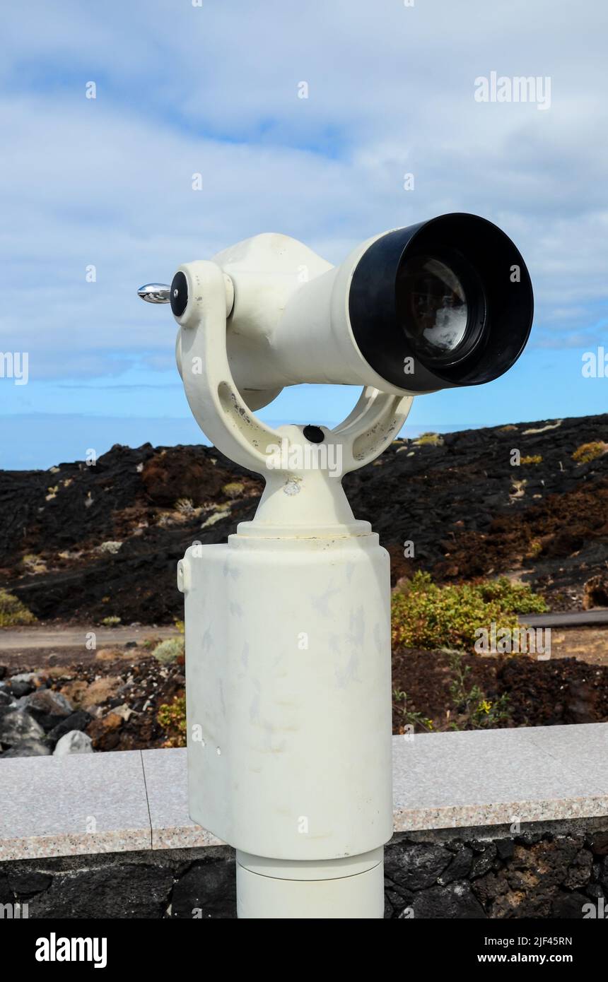 Coin Operated Telescope For Beach Observation, Blue Sky And Clouds ...