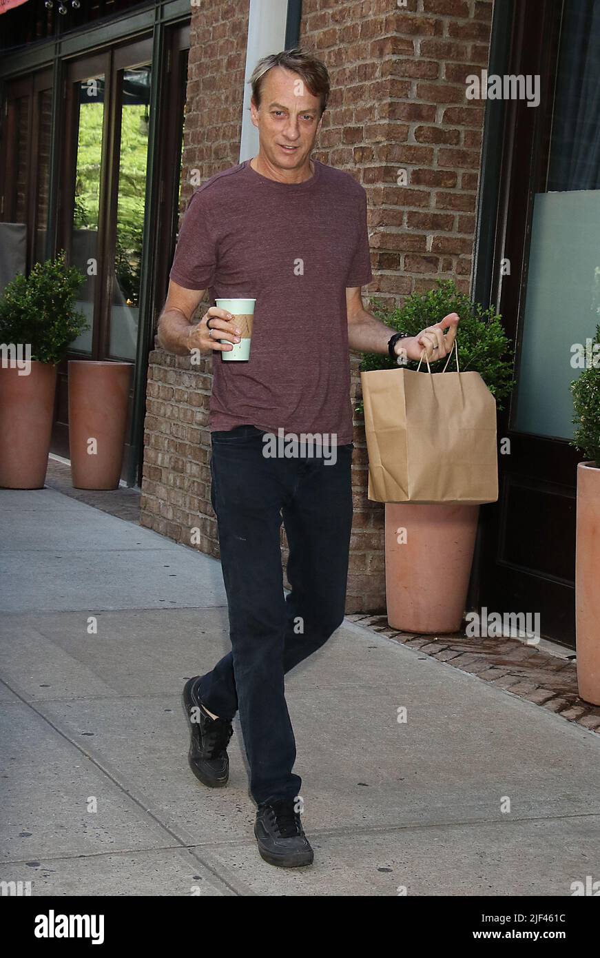 New York, NY, USA. 28th June, 2022. Tony Hawk seen out for coffee ...