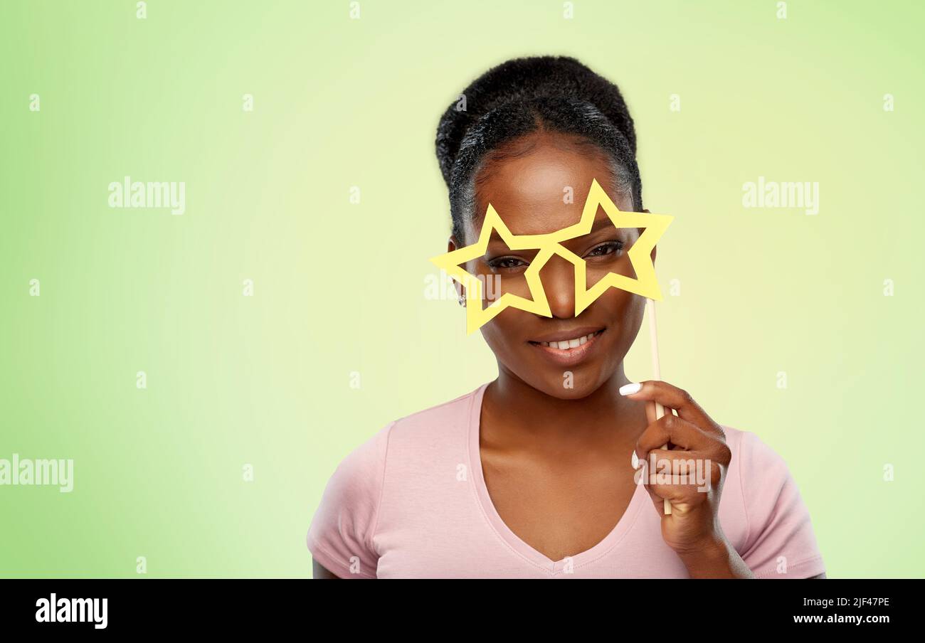 african american woman with star shaped glasses Stock Photo - Alamy