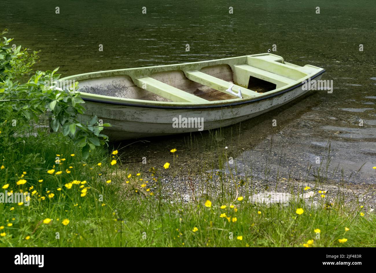 Old wooden boat on Lake Floen, Olden Norway Stock Photo - Alamy