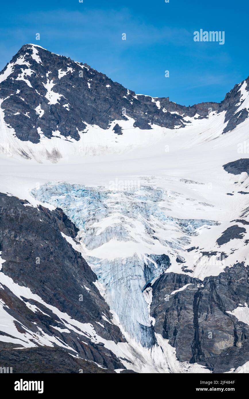 Crevasse in Worthington Glacier by the roadside at Thompson Pass near ...