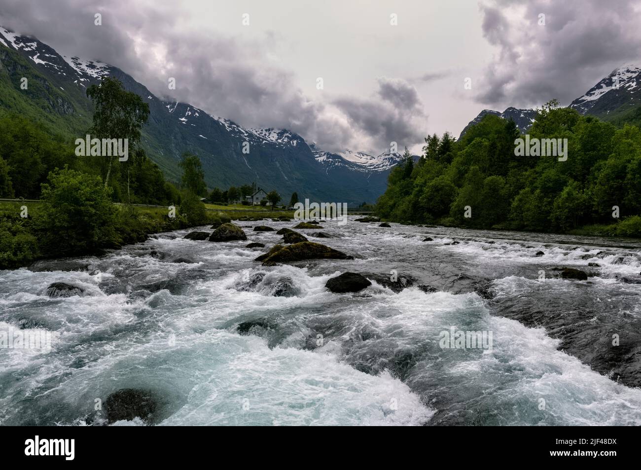 Rapids, Lake Floen, Olden Norway Stock Photo - Alamy