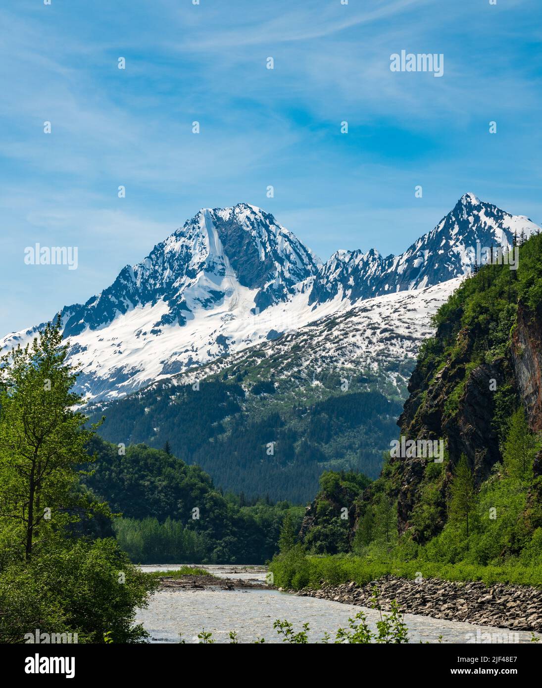 View of majestic mountains viewed through the gorge of Keystone Canyon ...
