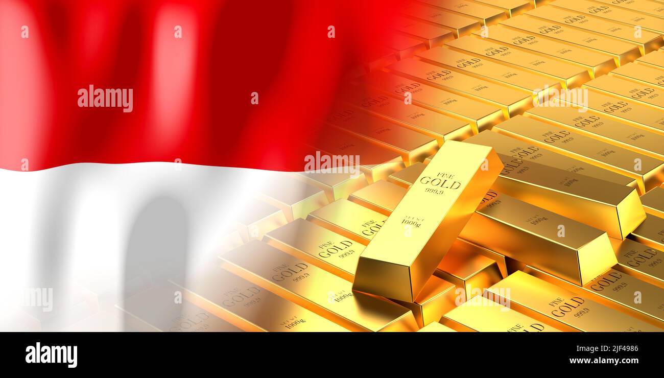 Indonesia flag and gold ingots - 3D illustration Stock Photo - Alamy