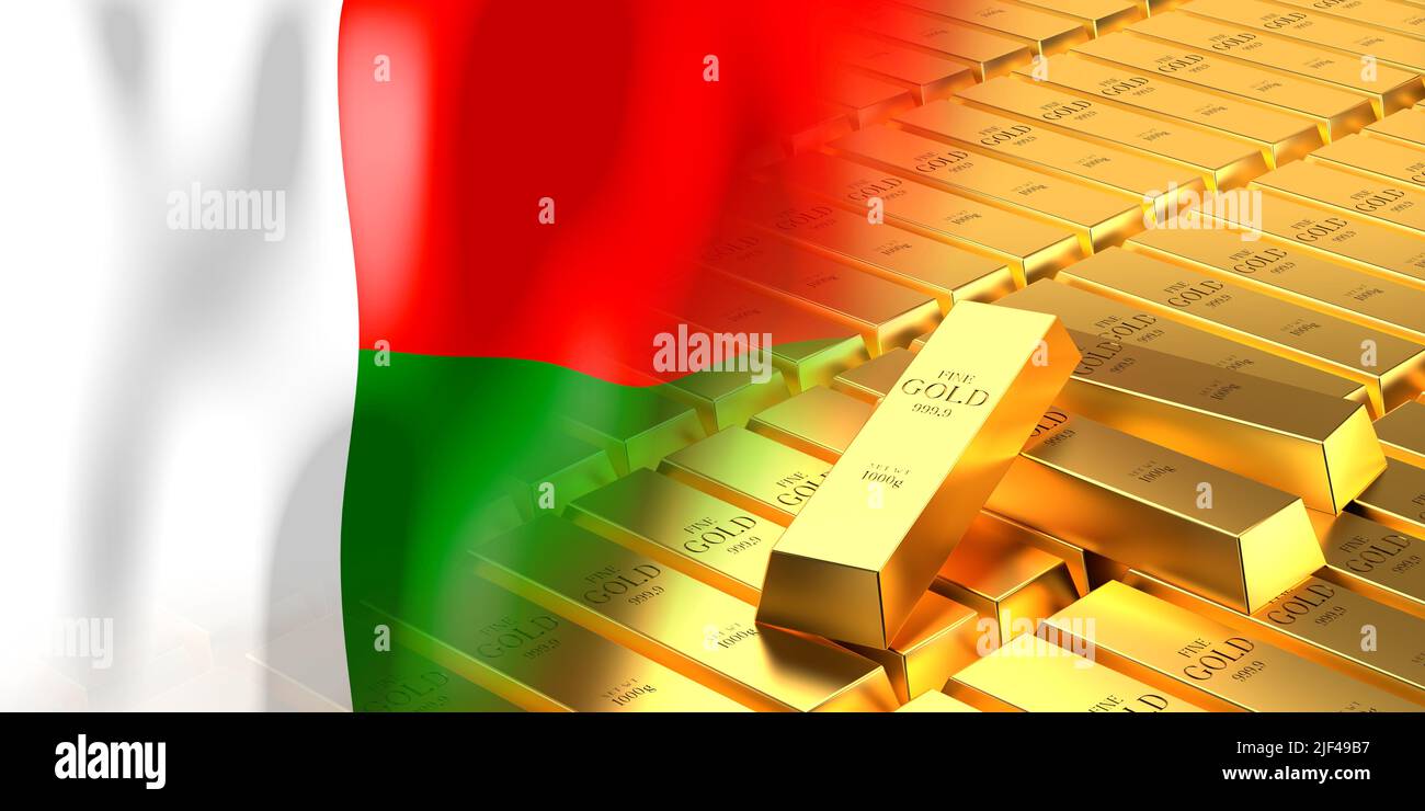 Madagascar flag and gold ingots - 3D illustration Stock Photo - Alamy