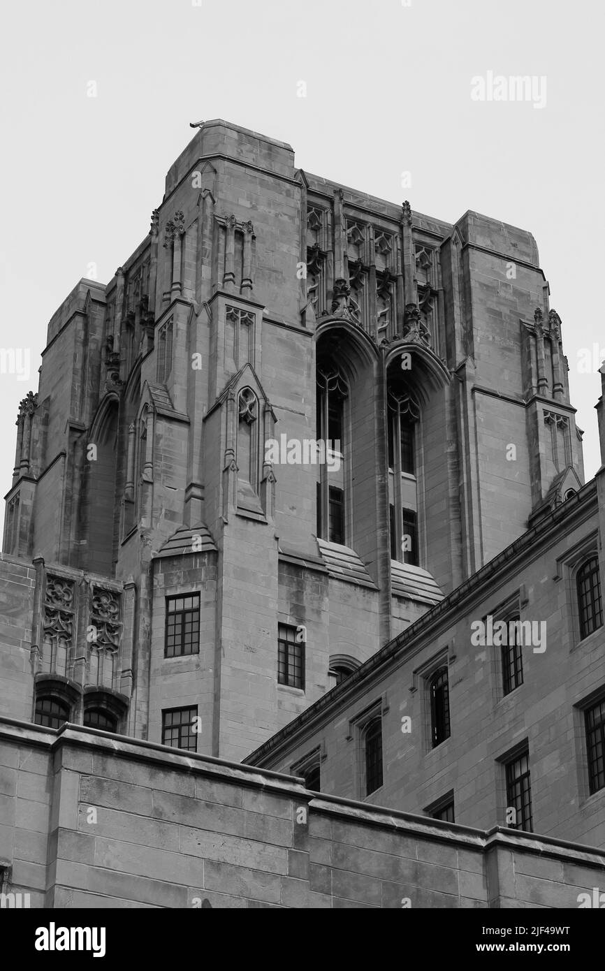 A gigantic and elaborate Gothic stone tower with medieval influences in ...
