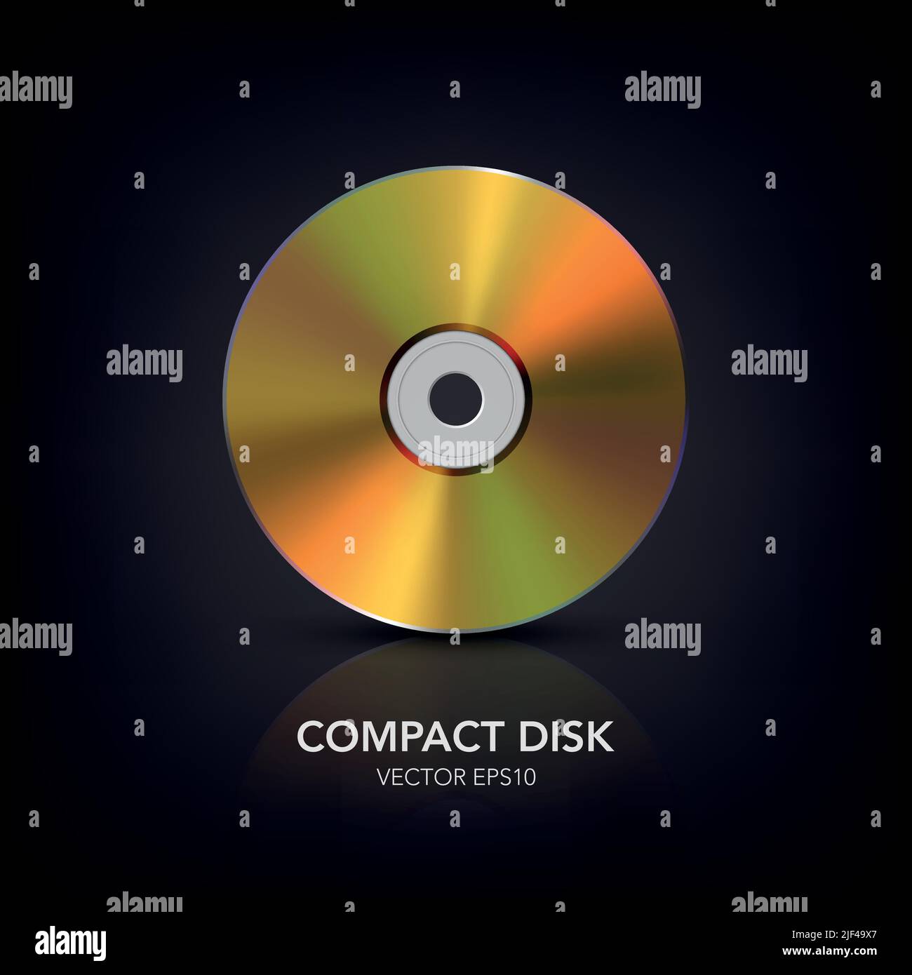 Vector 3d Realistic Golden CD, DVD on Black with Reflection. CD Design ...