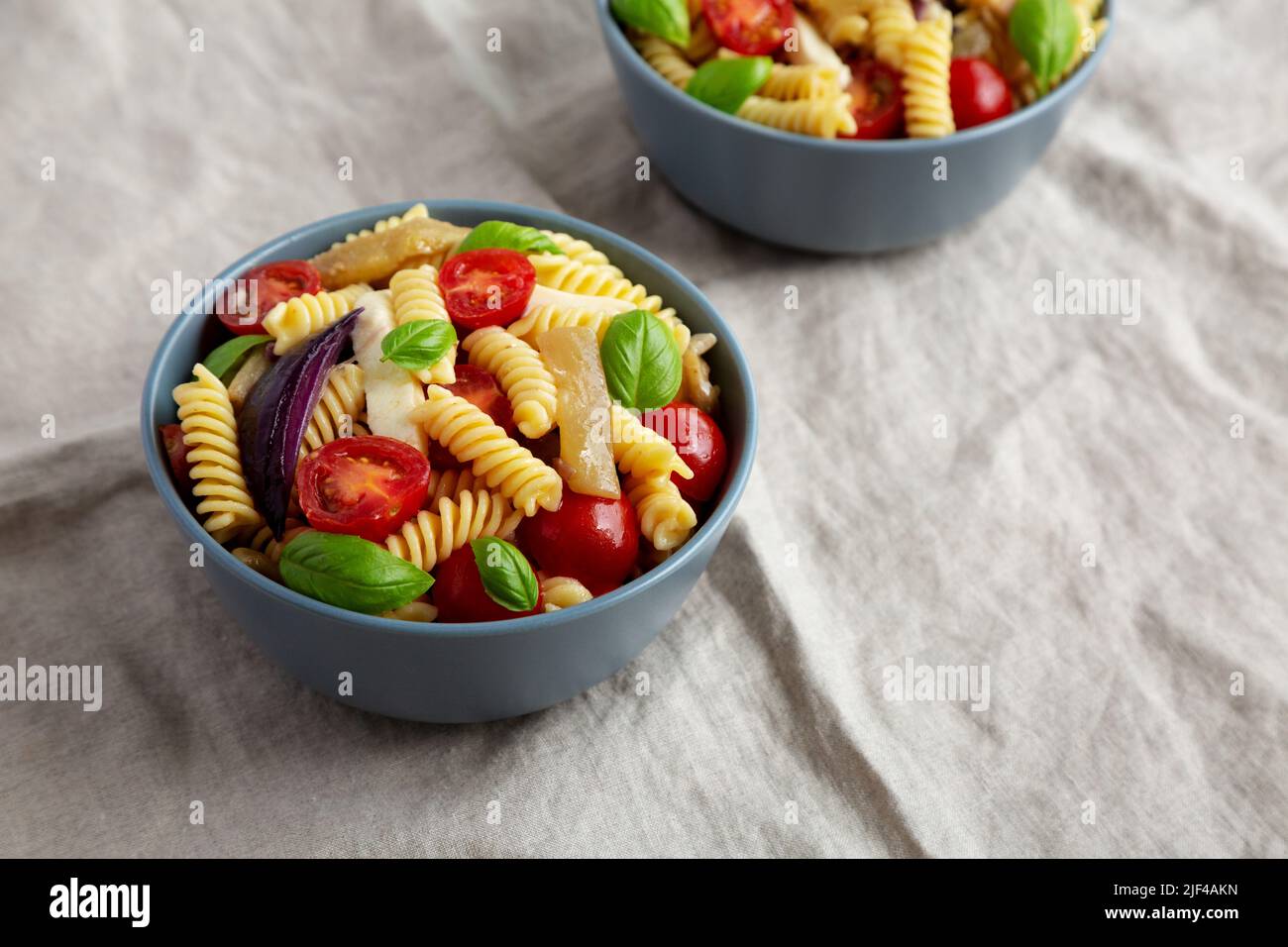 Homemade Fusilli Pasta Salad with Mozzarella and Vegetables, low angle ...