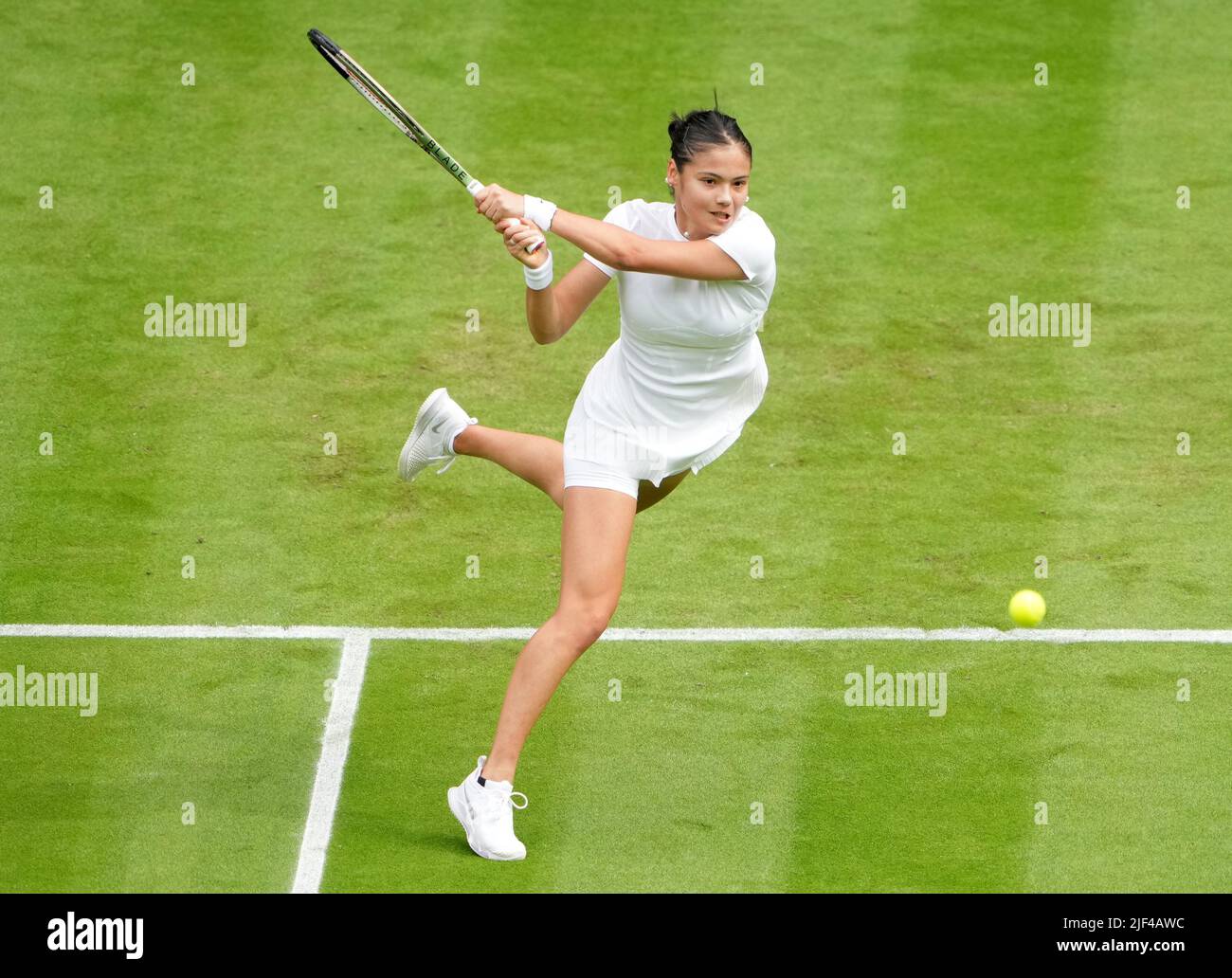 Emma Raducanu in action against Caroline Garcia on day three of the ...