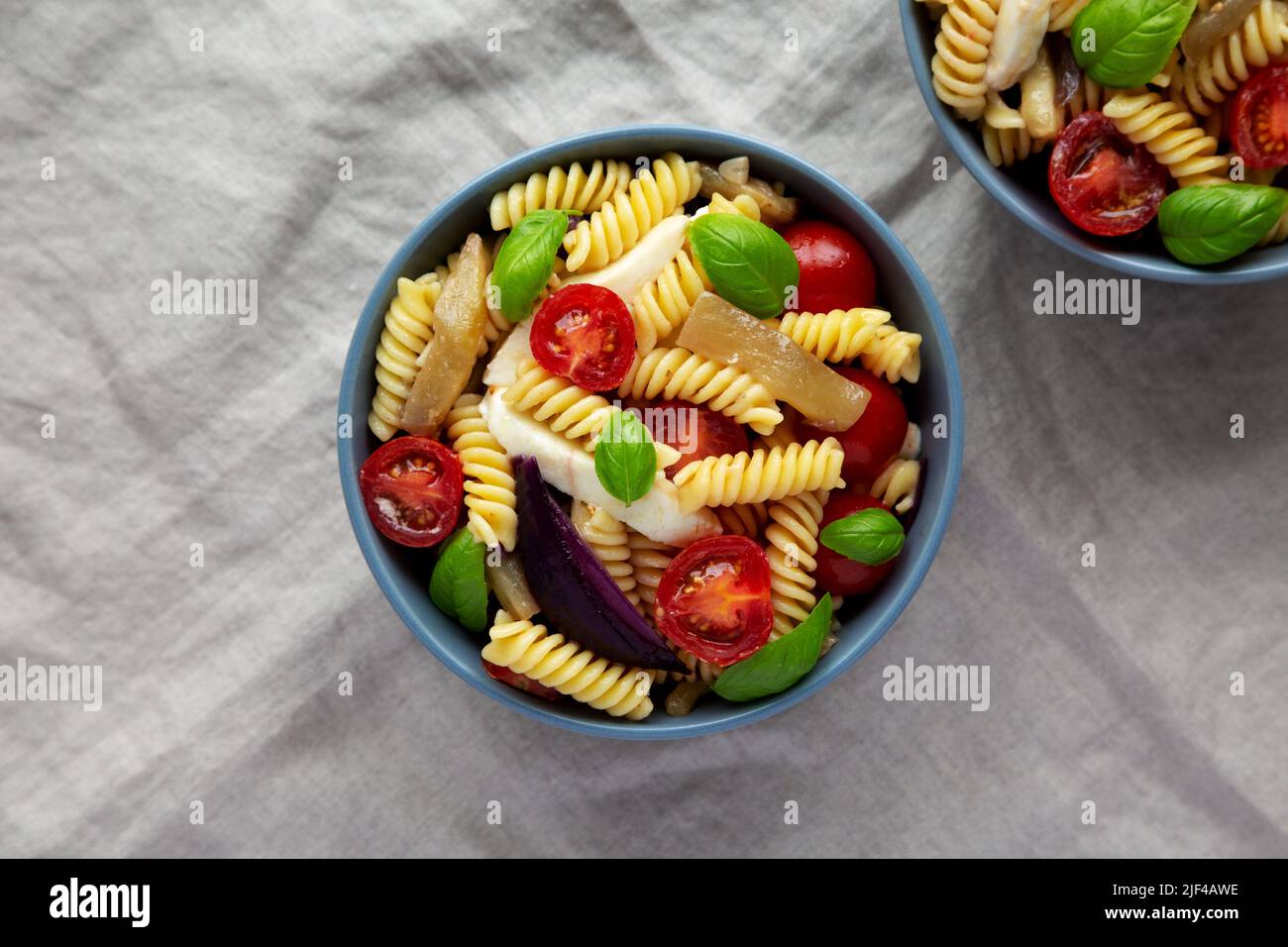 Homemade Fusilli Pasta Salad with Mozzarella and Vegetables, top view ...