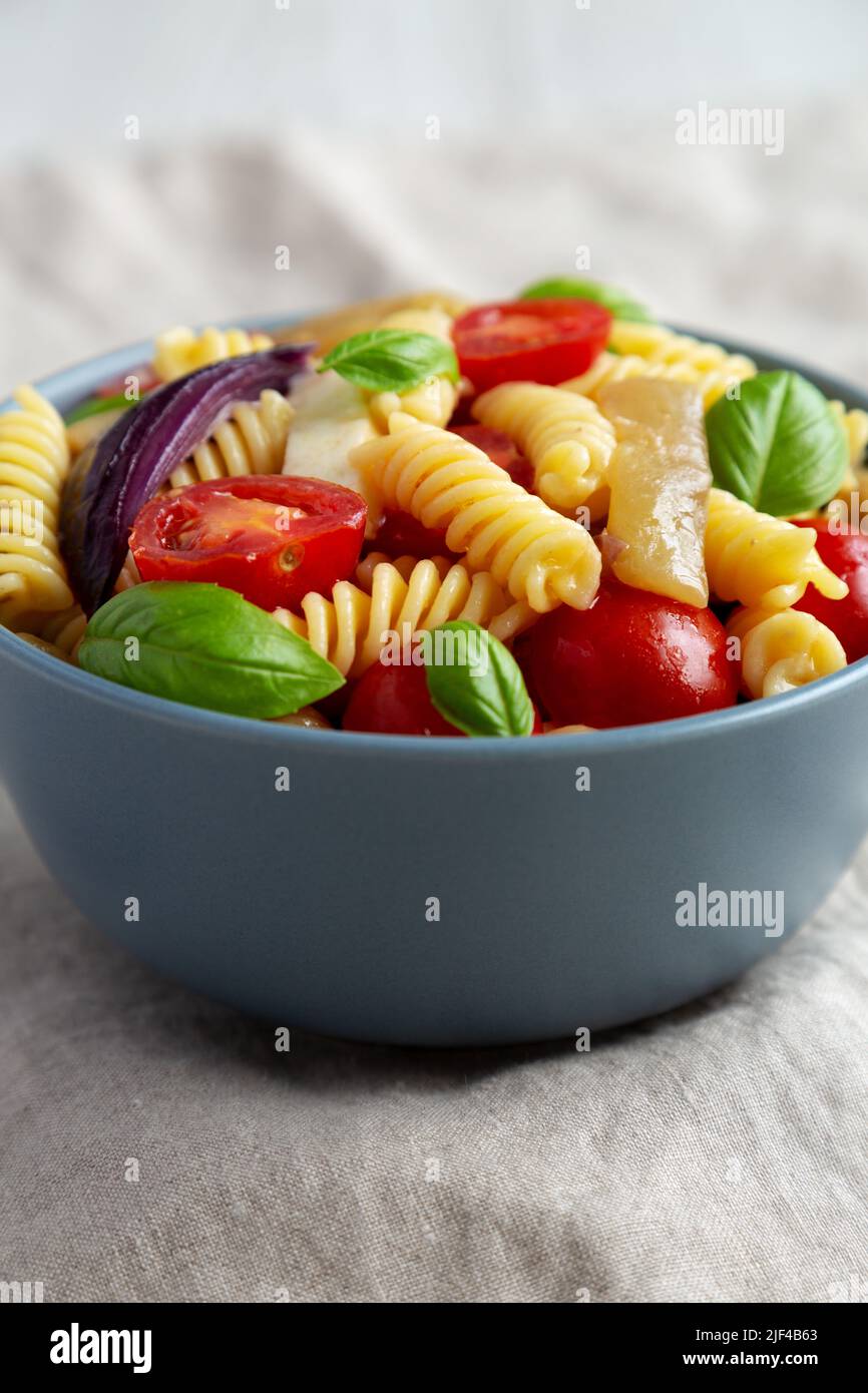 Homemade Fusilli Pasta Salad with Mozzarella and Vegetables, side view ...