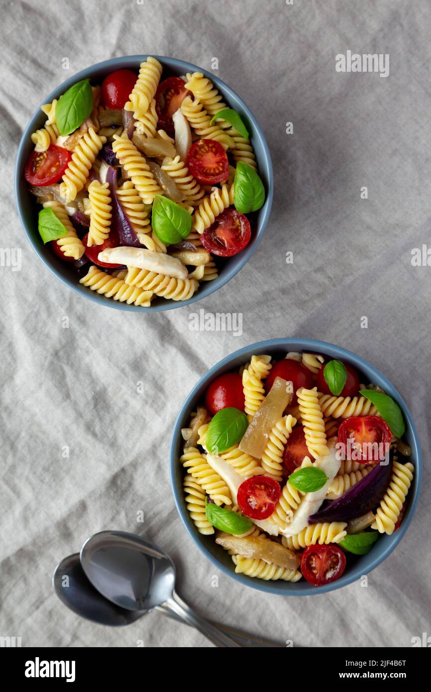 Homemade Fusilli Pasta Salad with Mozzarella and Vegetables, overhead ...