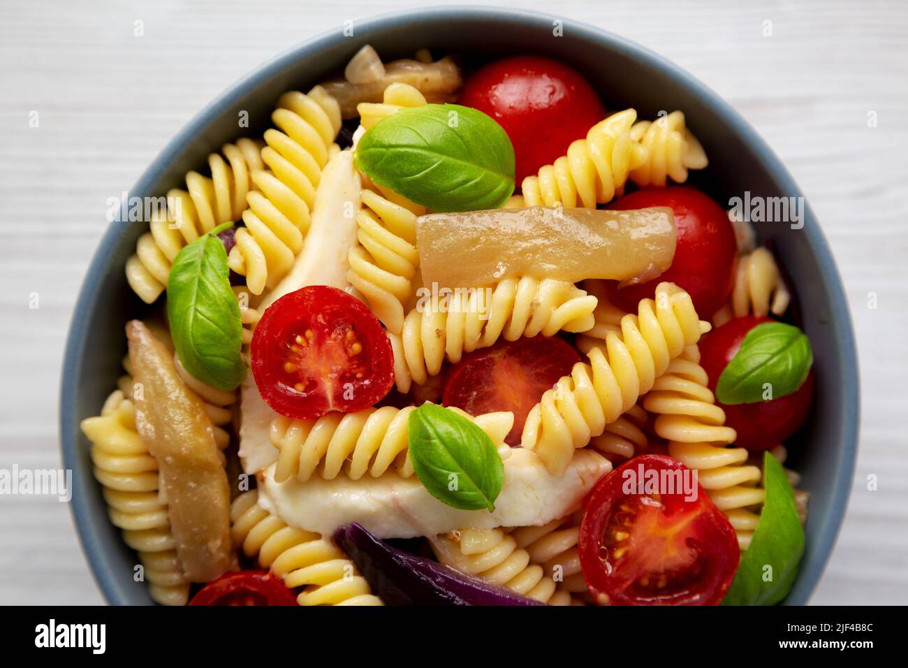 Homemade Fusilli Pasta Salad with Mozzarella and Vegetables, top view ...