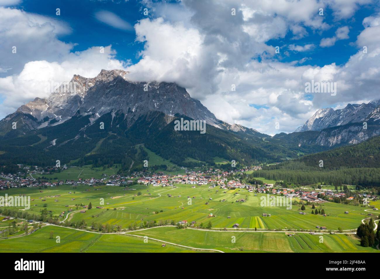 View from Lermoos to Ehrwald and Zugspitze, Zugspitz Massif, Tyrol ...