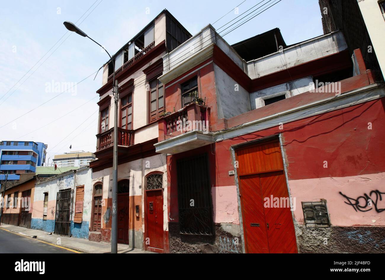 Some characteristic and colorful houses of Lima, the capital of Peru ...