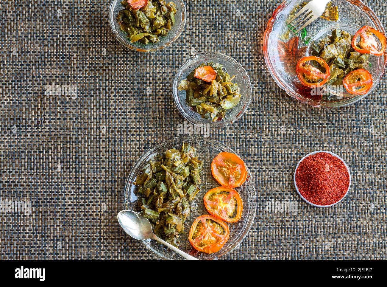 Diced Okra sauteed in butter,Indian spices - bay leaf,paprika,fennel ...