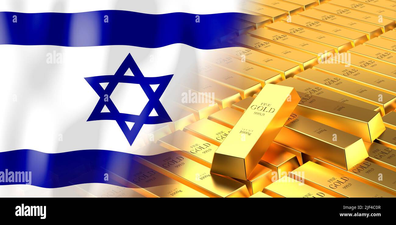 Israel flag and gold ingots - 3D illustration Stock Photo - Alamy
