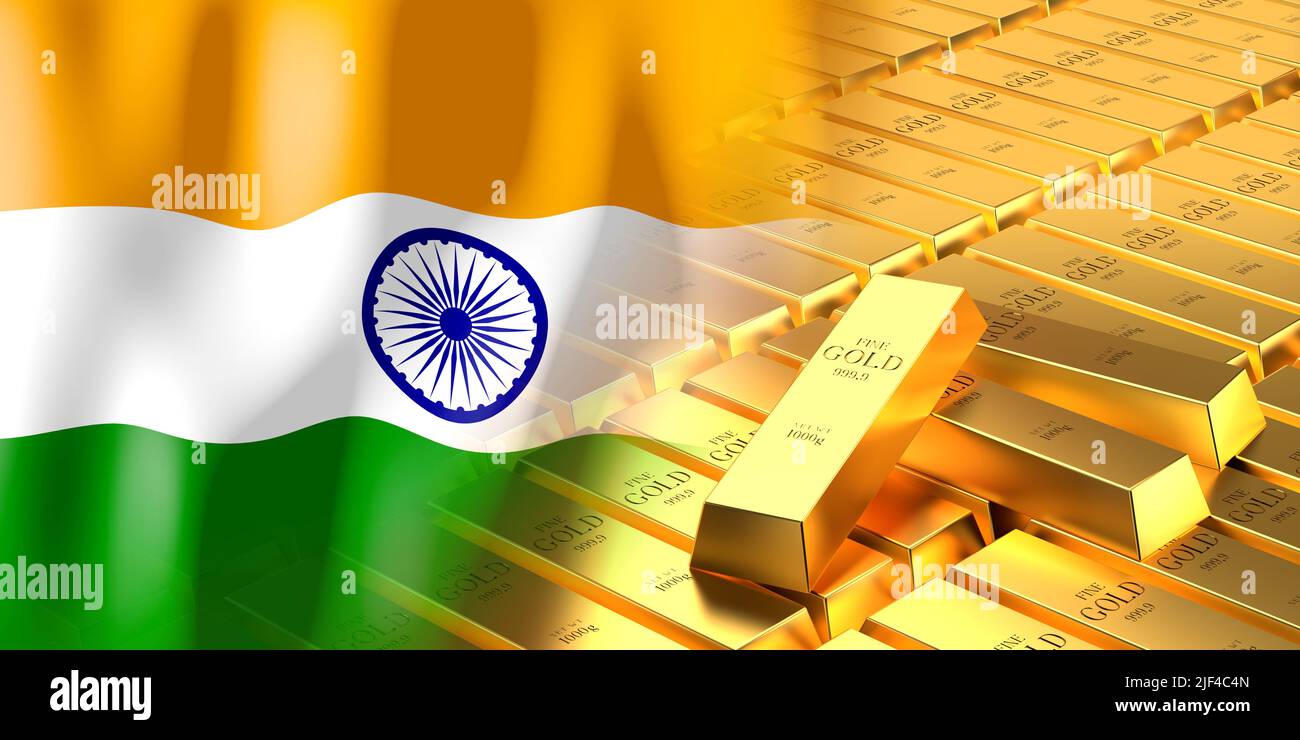 India flag and gold ingots - 3D illustration Stock Photo - Alamy