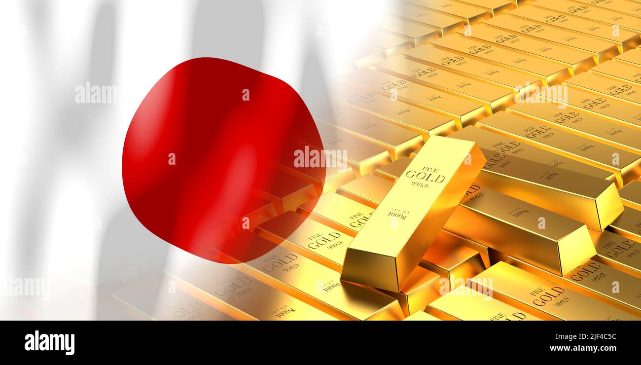 Japan flag and gold ingots - 3D illustration Stock Photo - Alamy