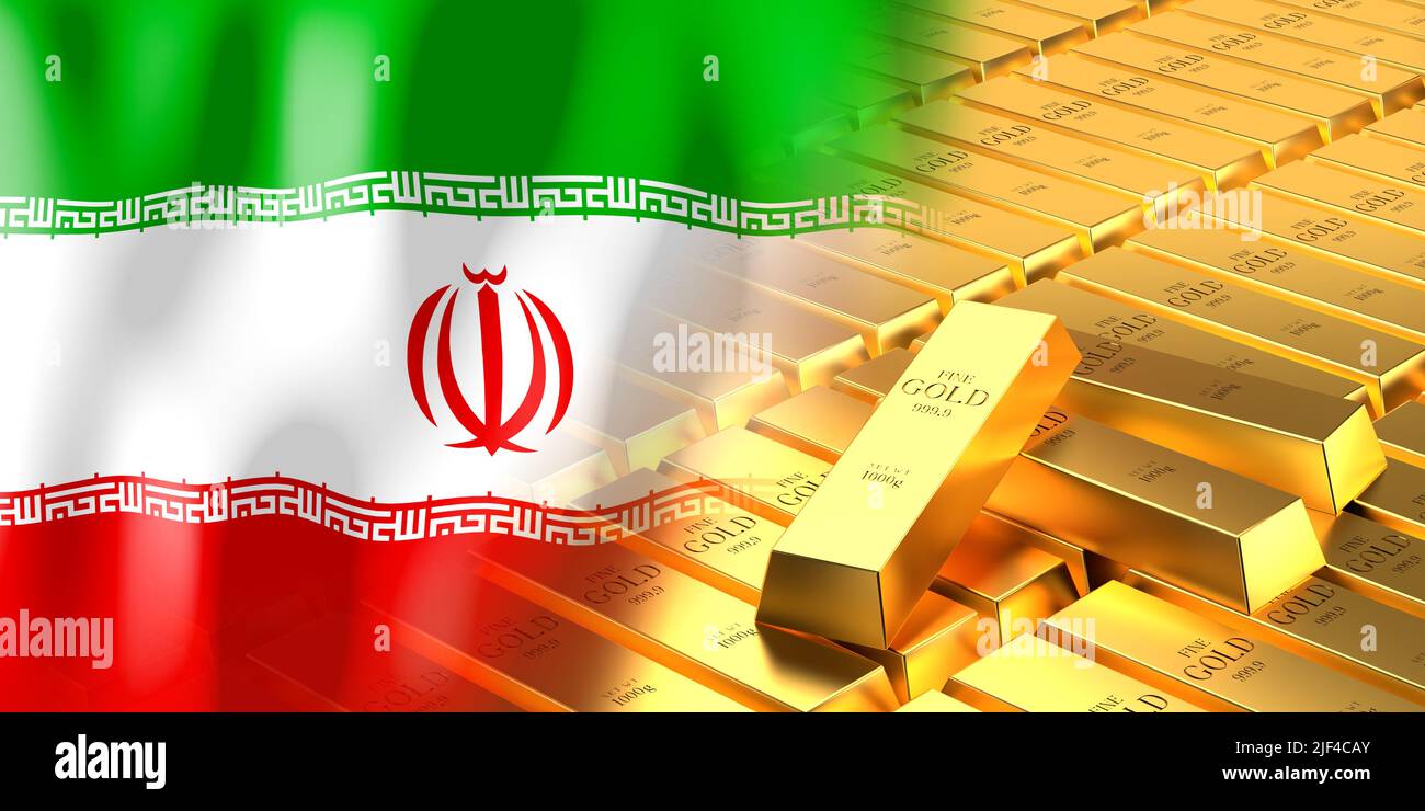 Iran flag and gold ingots - 3D illustration Stock Photo - Alamy
