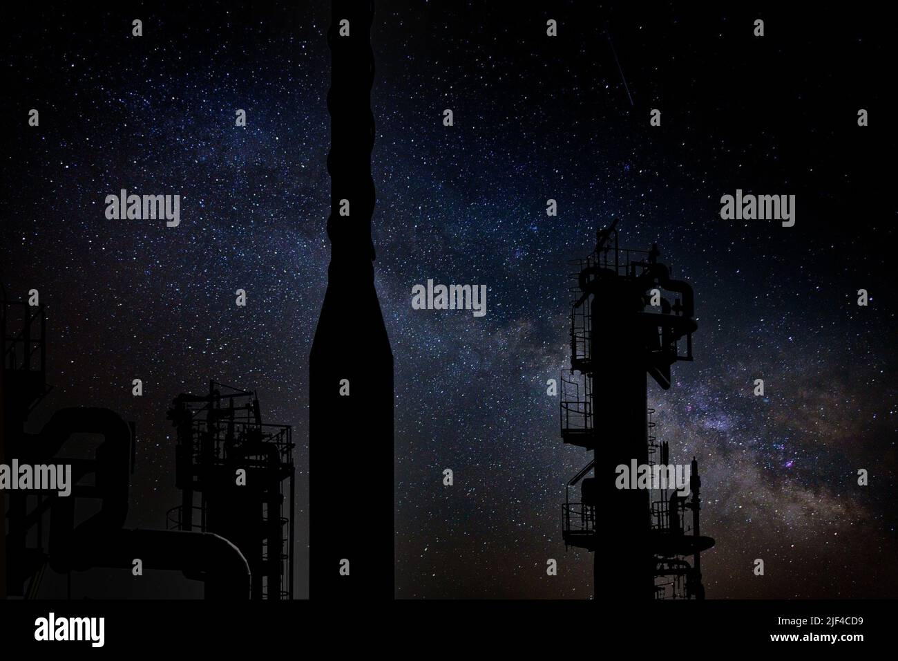 oil refinery silhouette isolated on starry night background Stock Photo ...